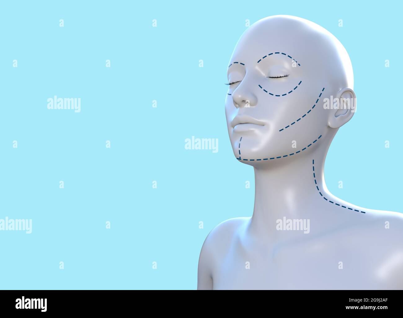 3d render illustration of female face and figure with plastic surgery ...