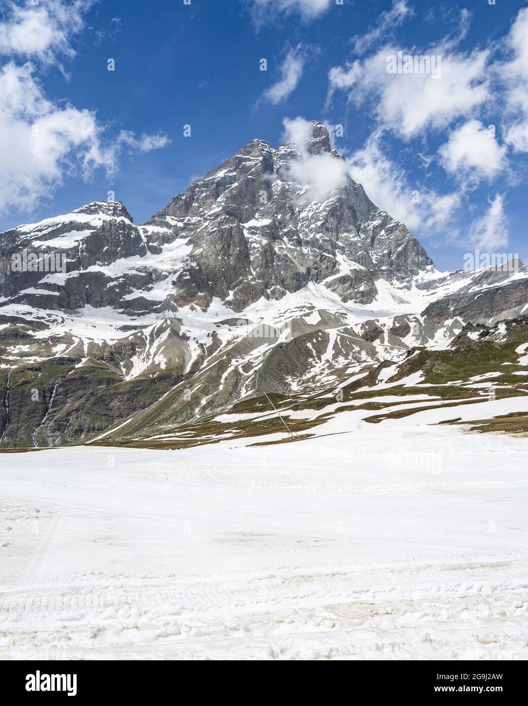 Alpine landscape with the imposing Matterhorn (Cervino) seen from Plan ...