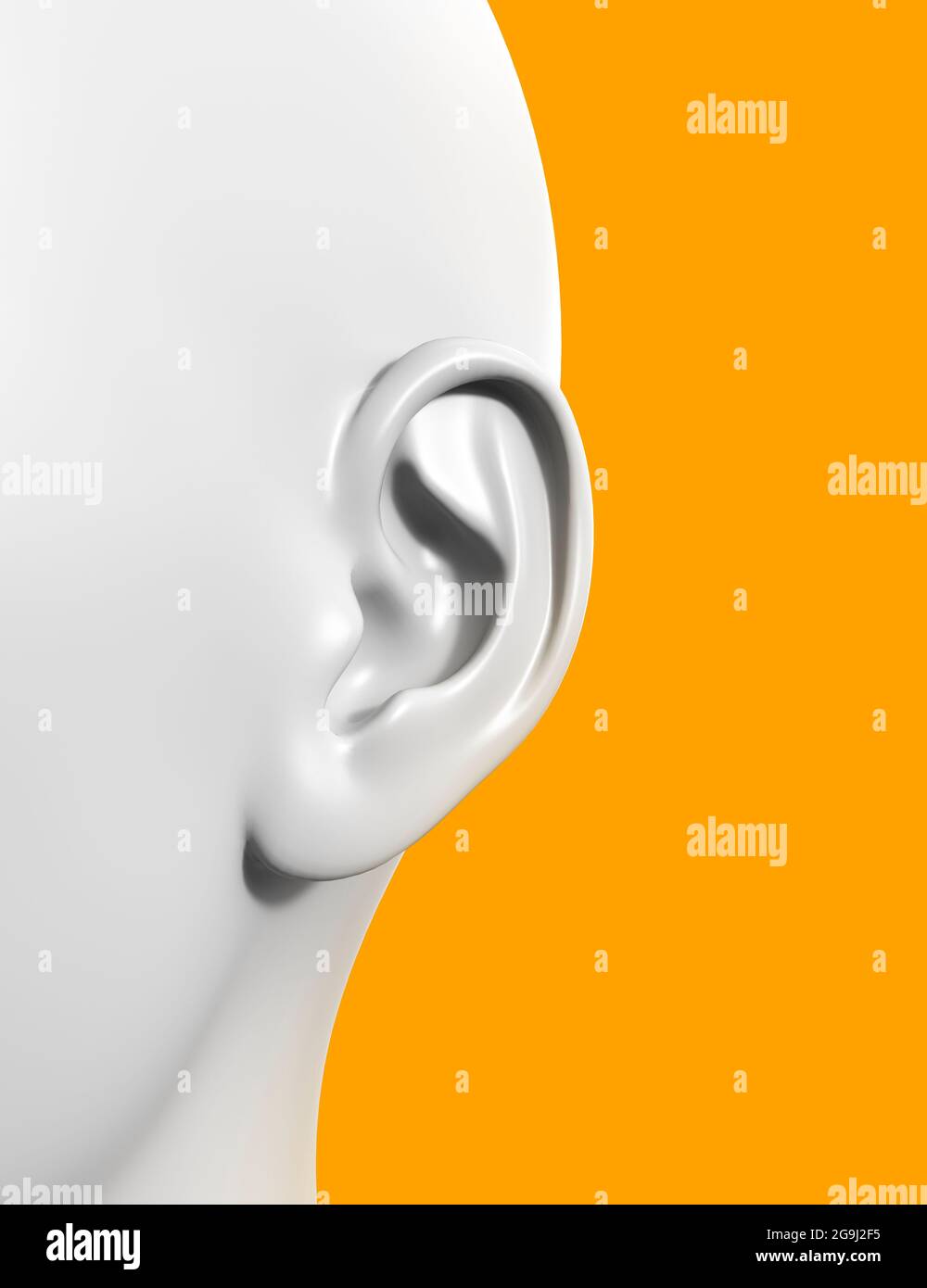 3d render illustration of female figure ear on orange colored ...