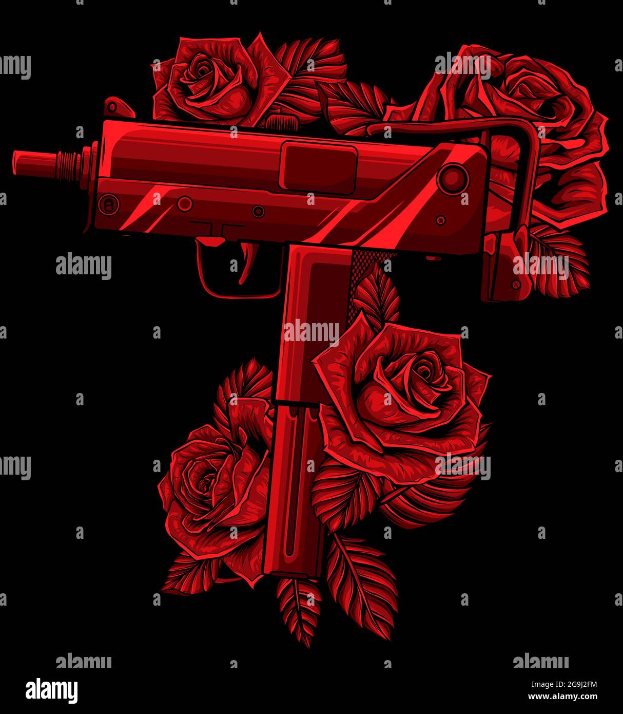 weapont Uzi with red roses vector illustration Stock Vector Image & Art ...