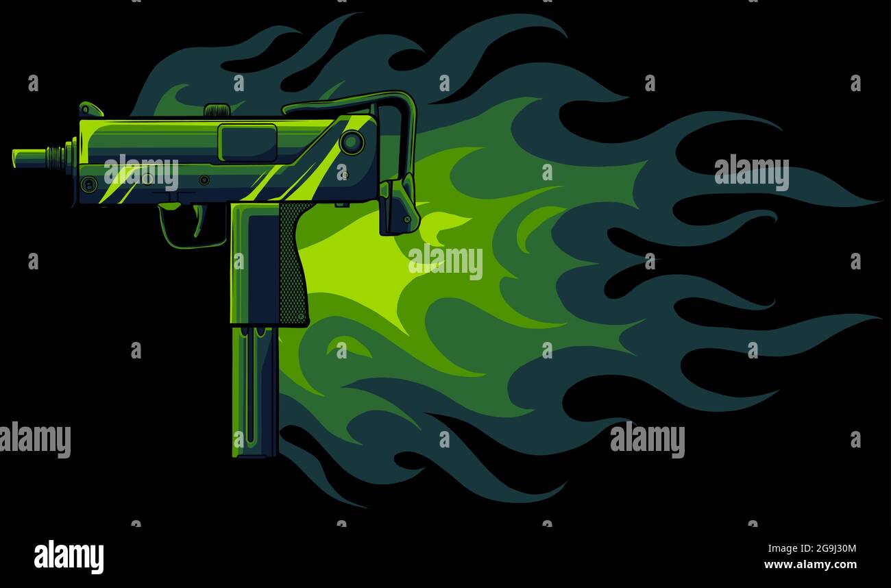 Vector illustration of a uzi gun with flames Stock Vector Image & Art ...