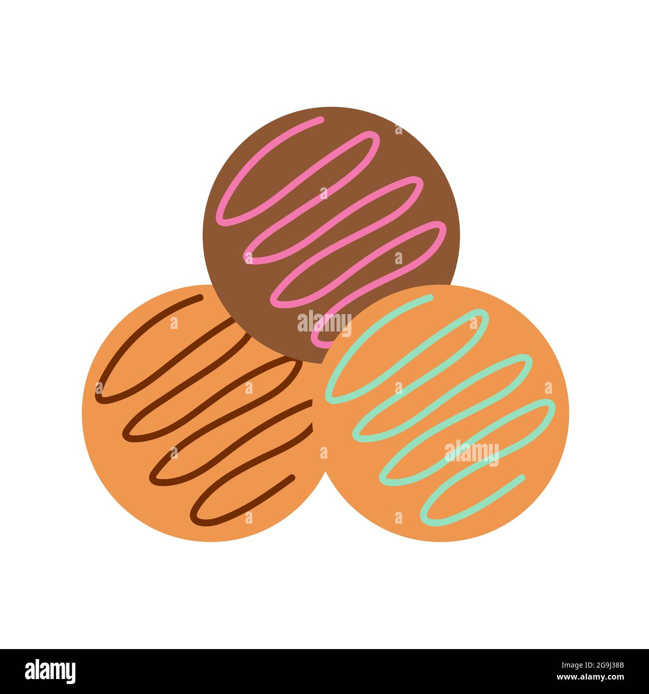 Round cookies with multicolored filling on an isolated background ...