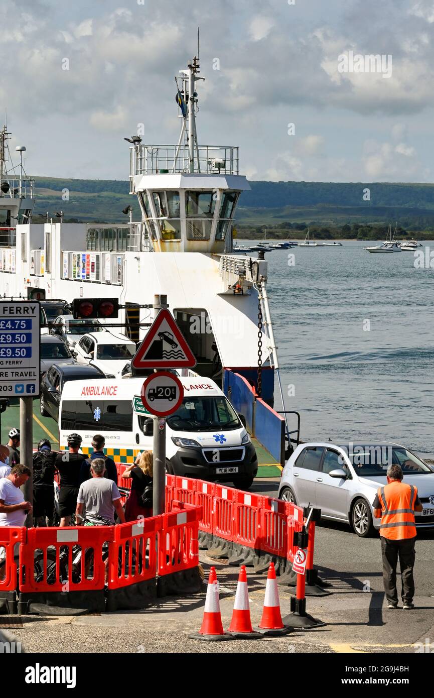 Poole, Dorset, England - June 2021: Vehicles driving off the chain ...