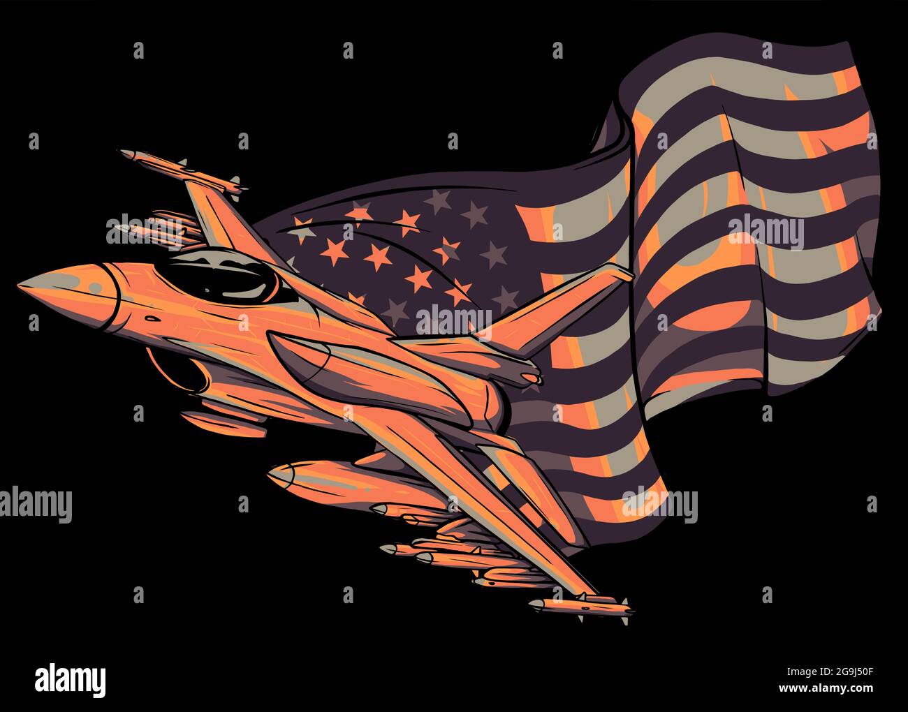 Military fighter jets with american flag. Vector illustration Stock ...