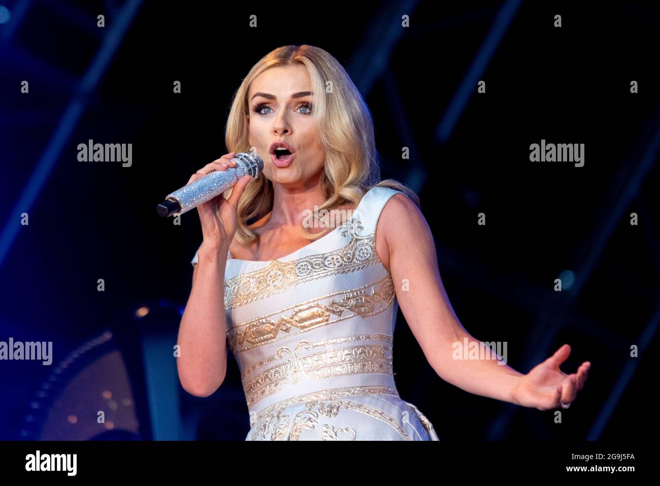 Katherine Jenkins performing on stage in Maldon, Essex, UK. Welsh ...