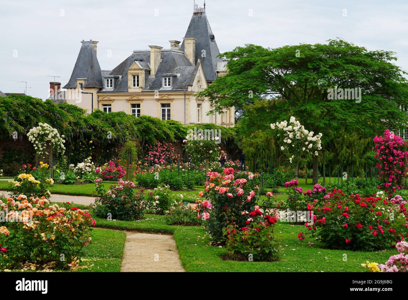 RENNES, FRANCE -20 JUN 2021- View of the famous botanical rose garden ...
