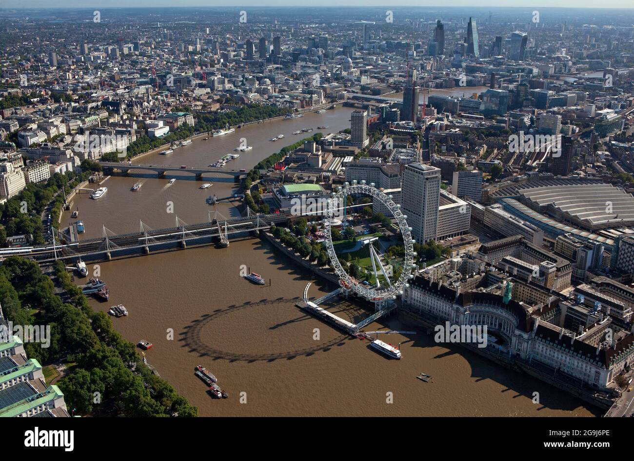 UK, London, Aerial view of River Thames and Westminster cityscape Stock ...