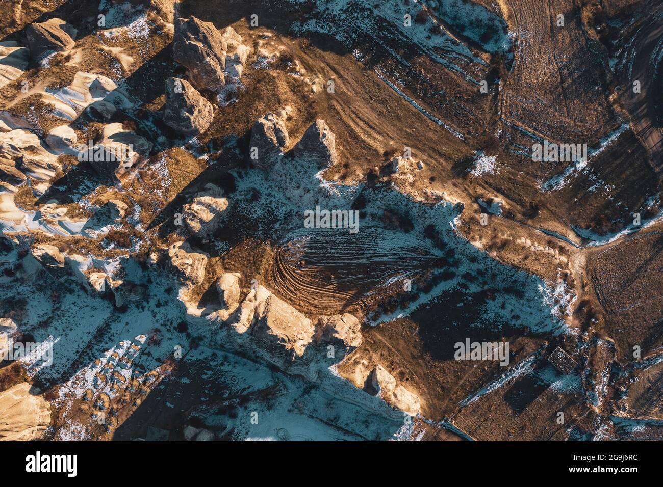 Turkey, Cappadocia, Landscape with rock formations near Goreme in ...