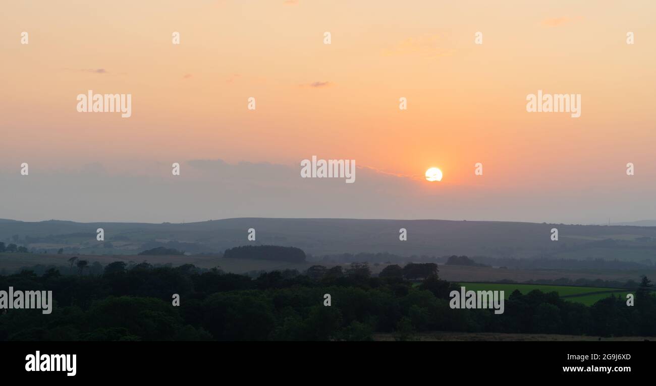 sunset over rural Northumberland UK Stock Photo - Alamy