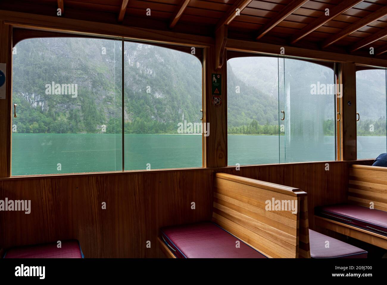 Germany, Bavaria, Interior of historic electric ferry in Koenigsee ...