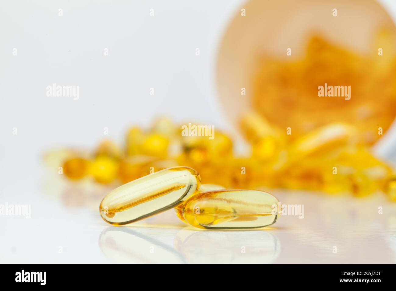 Omega 3 capsules from north Fish Oil on white background Stock Photo ...