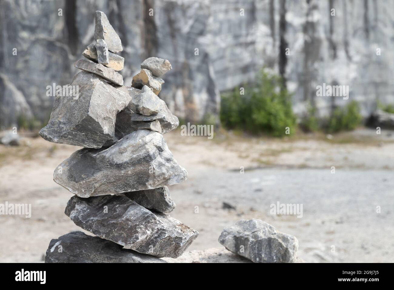 Stone cairn at former marble quarry in Ruskeala, Karelia, Russia Stock ...