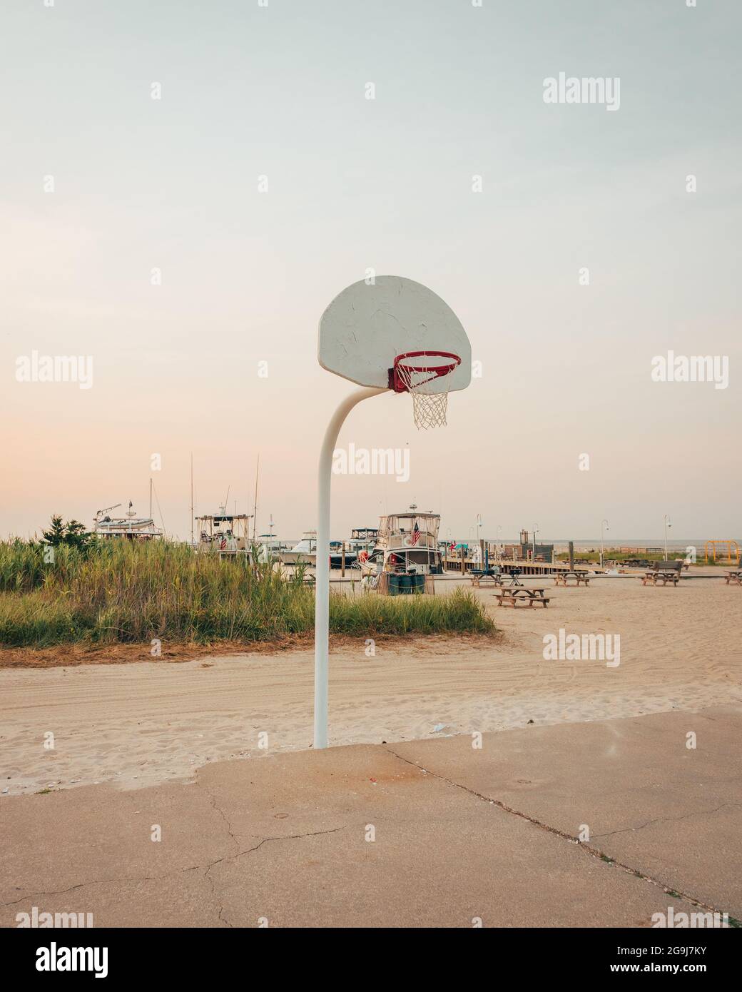 Basketball court on the beach at sunset, at Fire Island, New York Stock ...