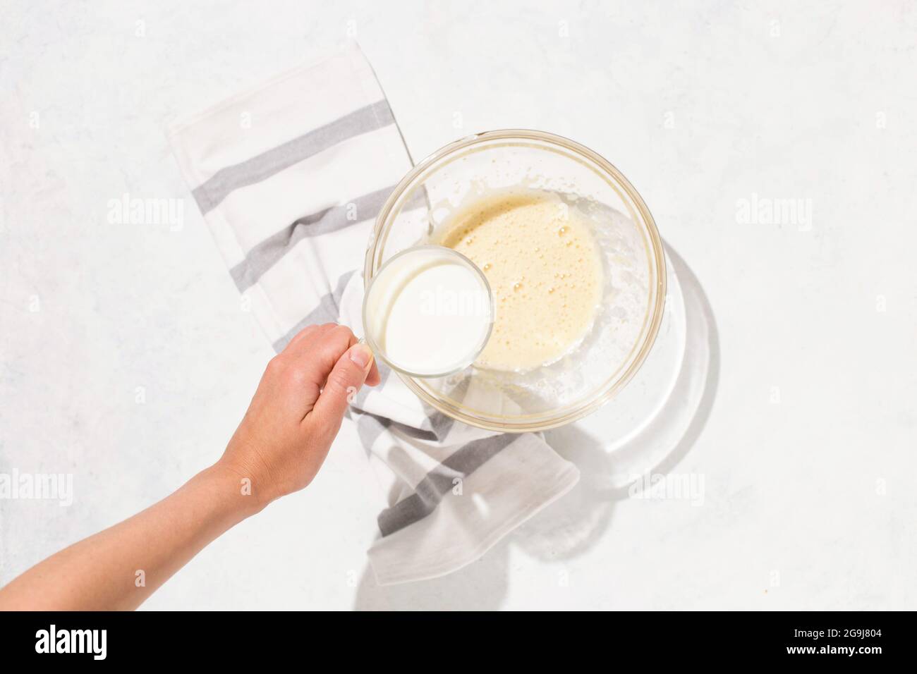 Pancakes recipe step-by-step ingredients pan cooking process Stock ...