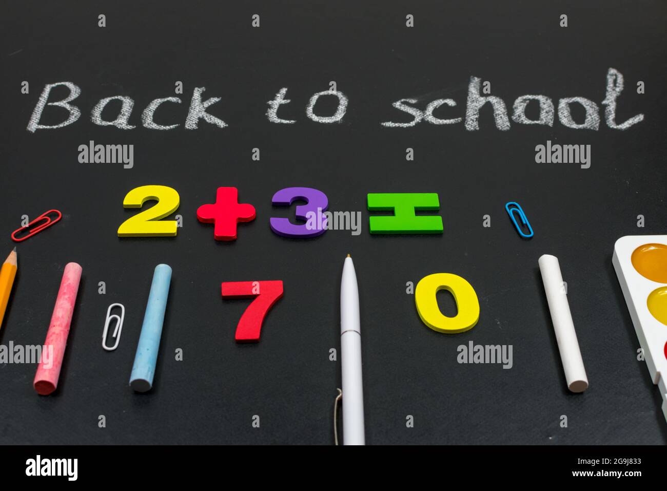 Multicolored colorful numbers, counting sticks, math signs on a ...