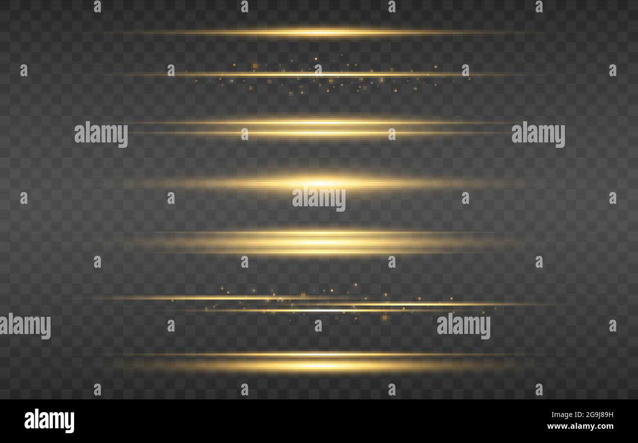 Glow lines set. Gold light effect on transparent background. Bright ...