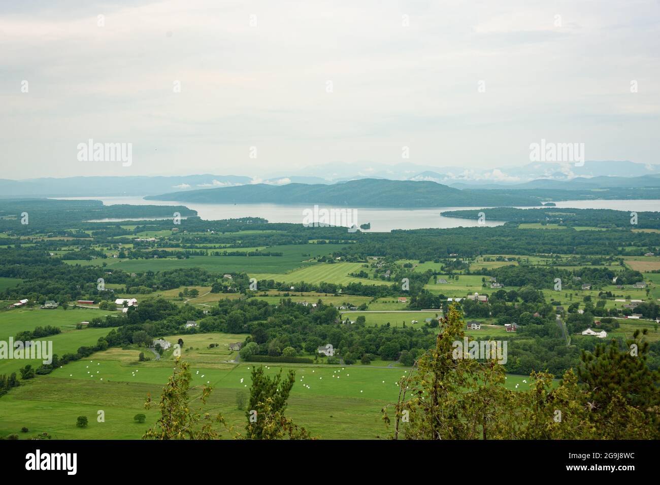 View of Lake Champlain and farmland, from Mt. Philo State Park, in ...