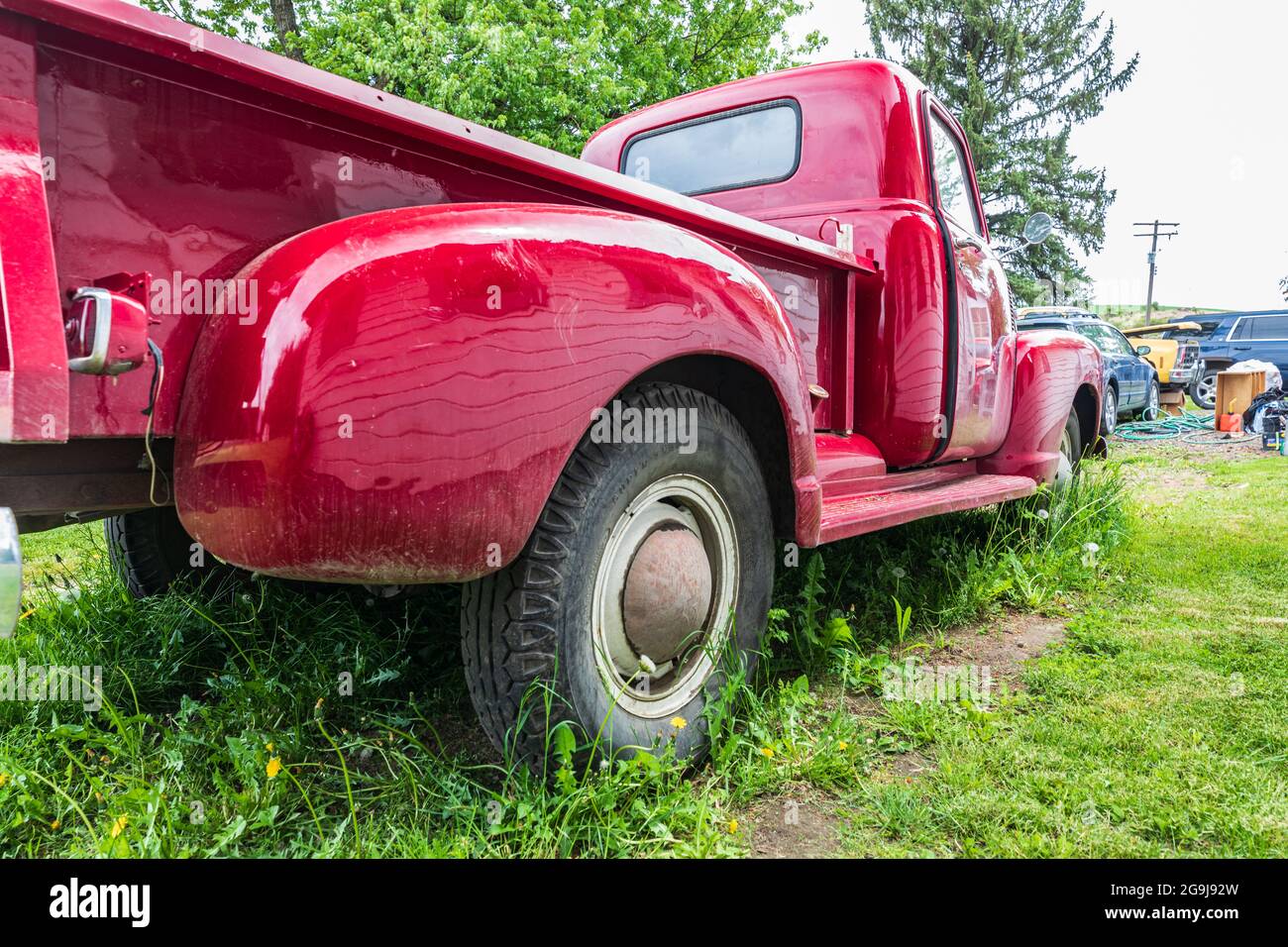 Albion, Washington, USA. May 23, 2021. A vintage red GMC pickup truck ...