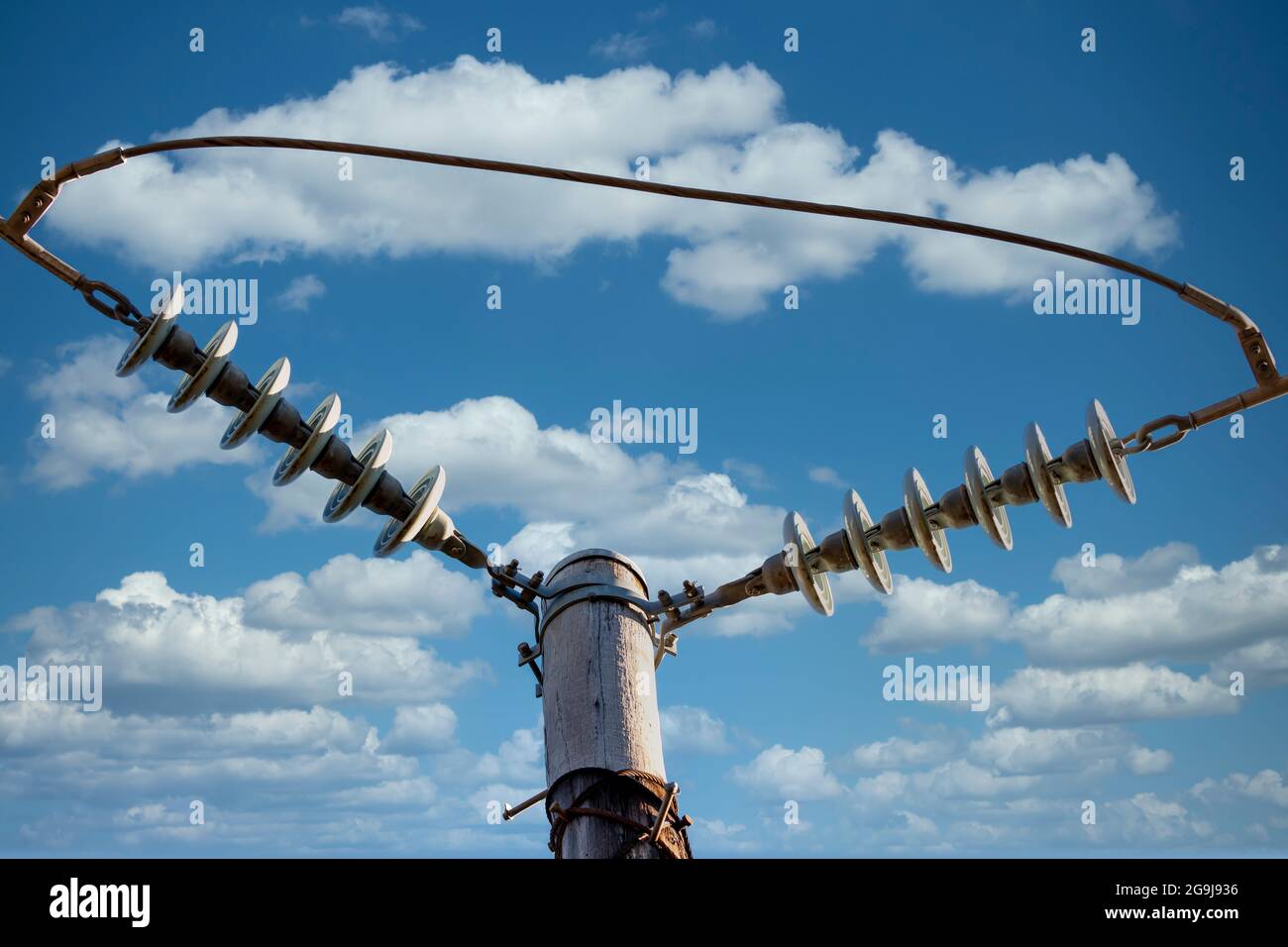 Photograph of a transmission line cable system connected to an assembly ...