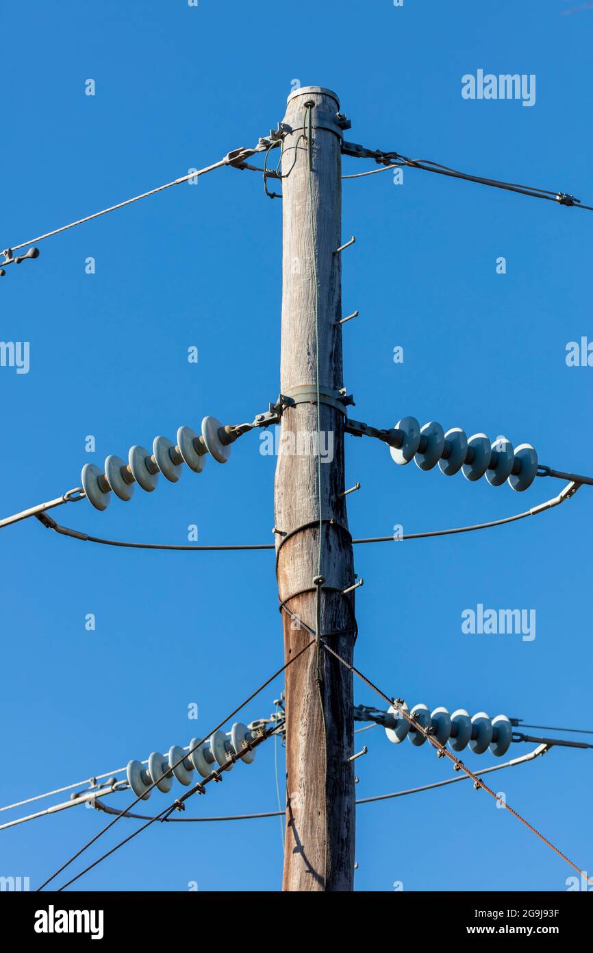 Photograph of a transmission line cable system connected to an assembly ...