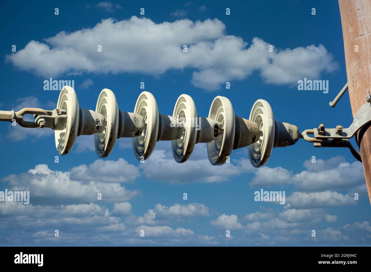 Photograph of a transmission line cable system connected to an assembly ...