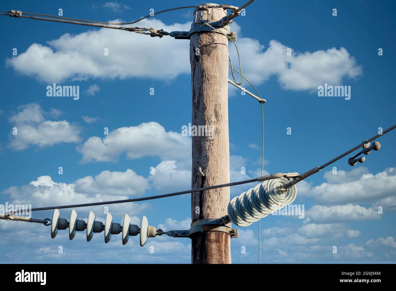 Photograph of a transmission line cable system connected to an assembly ...