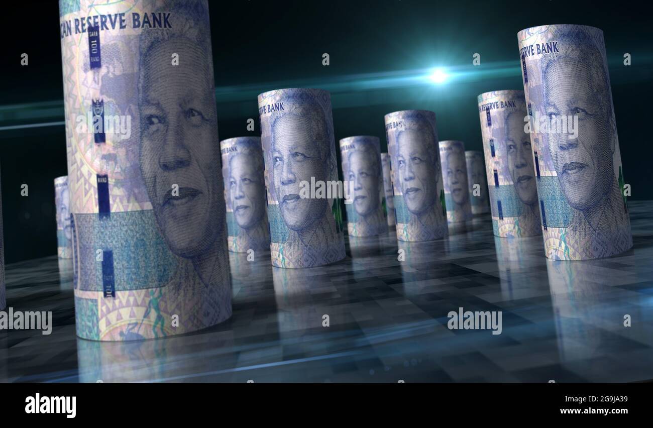 South Africa Rand money pack 3d illustration. ZAR banknote bundle ...