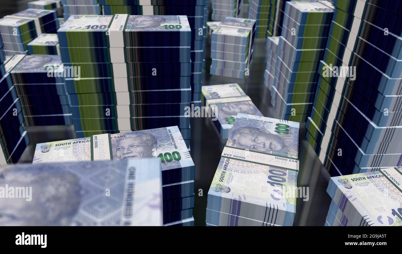 South Africa Rand money pack 3d illustration. ZAR banknote bundle ...