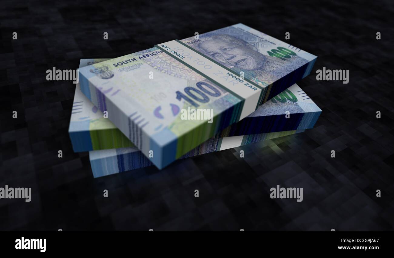 South Africa Rand money pack 3d illustration. ZAR banknote bundle ...