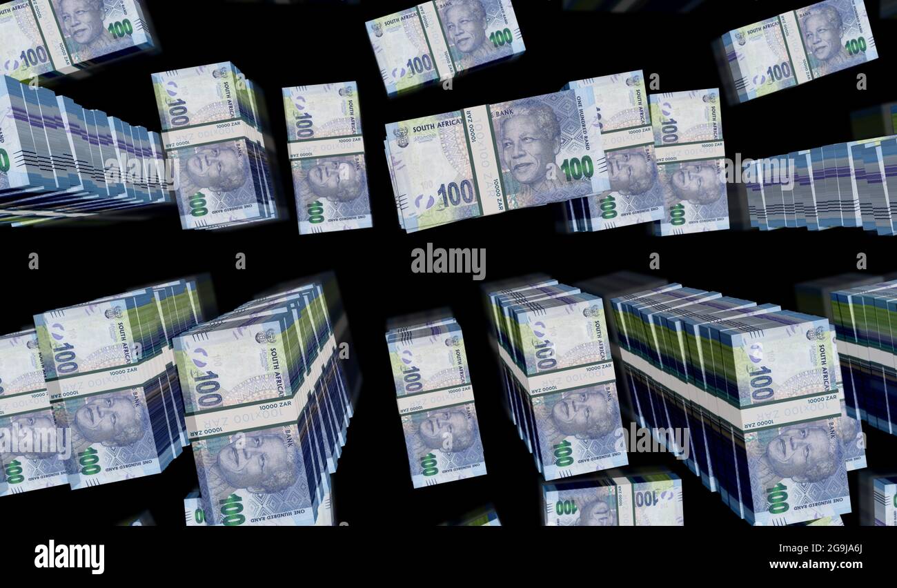 South Africa Rand money pack 3d illustration. ZAR banknote bundle ...
