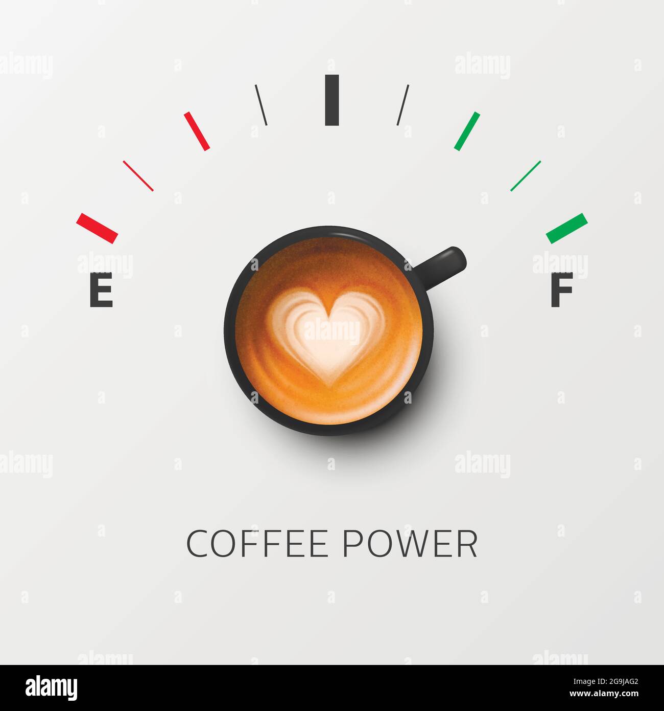 Coffee Power. Vector 3d Realistic Black Mug with Milk Coffee and Fuel ...
