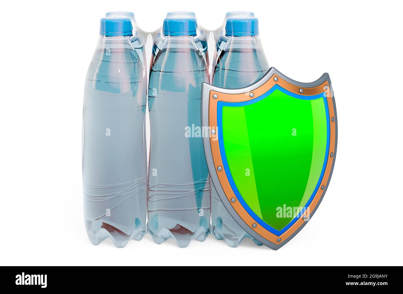 Drink mineral water with shield, 3D rendering isolated on white ...