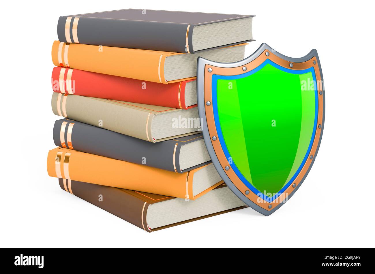 Books with shield, 3D rendering isolated on white background Stock ...