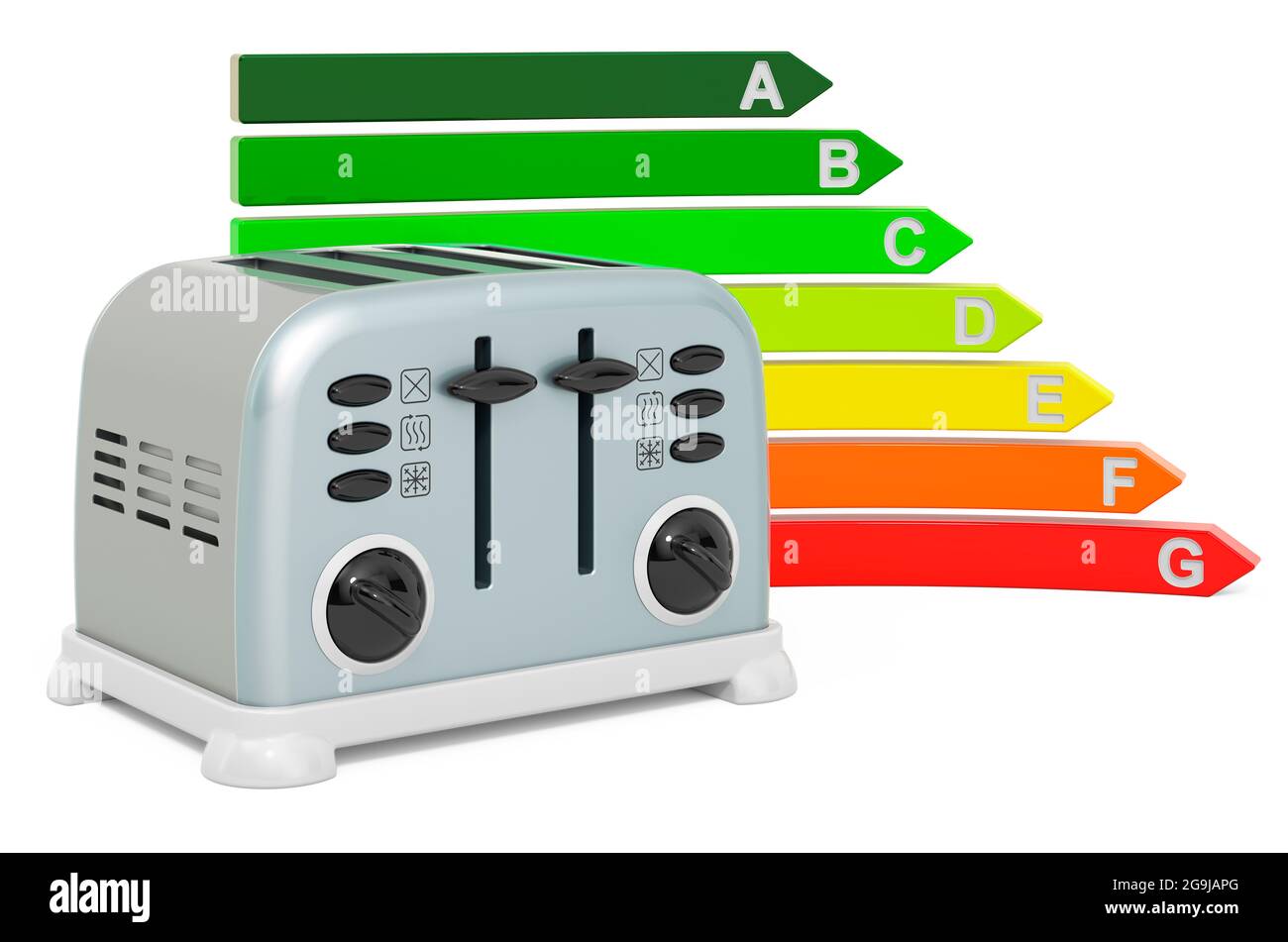 Energy efficiency chart with toaster, 3D rendering isolated on white ...