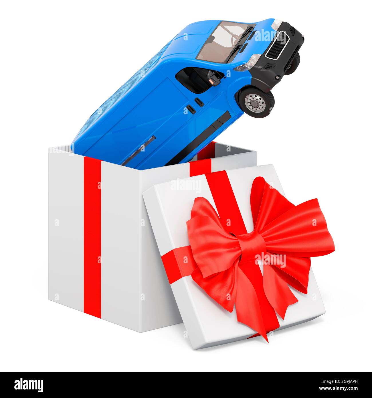 Delivery van inside gift box, gift concept. 3D rendering isolated on ...