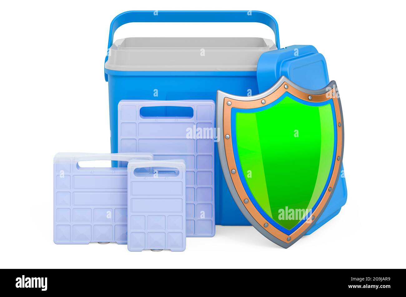Portable cool box with shield, 3D rendering isolated on white ...