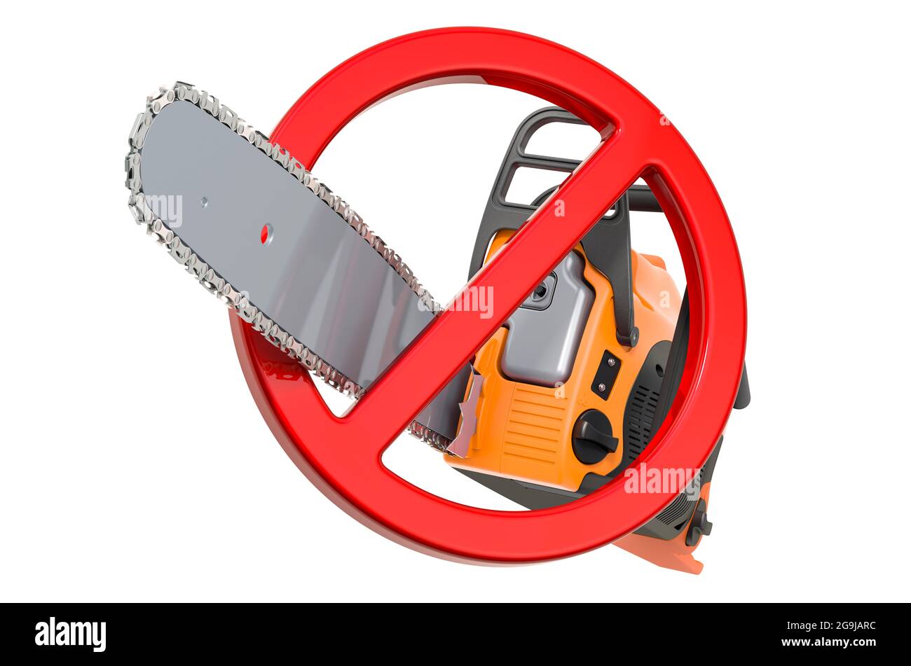Prohibition sign with chainsaw. 3D rendering isolated on white ...