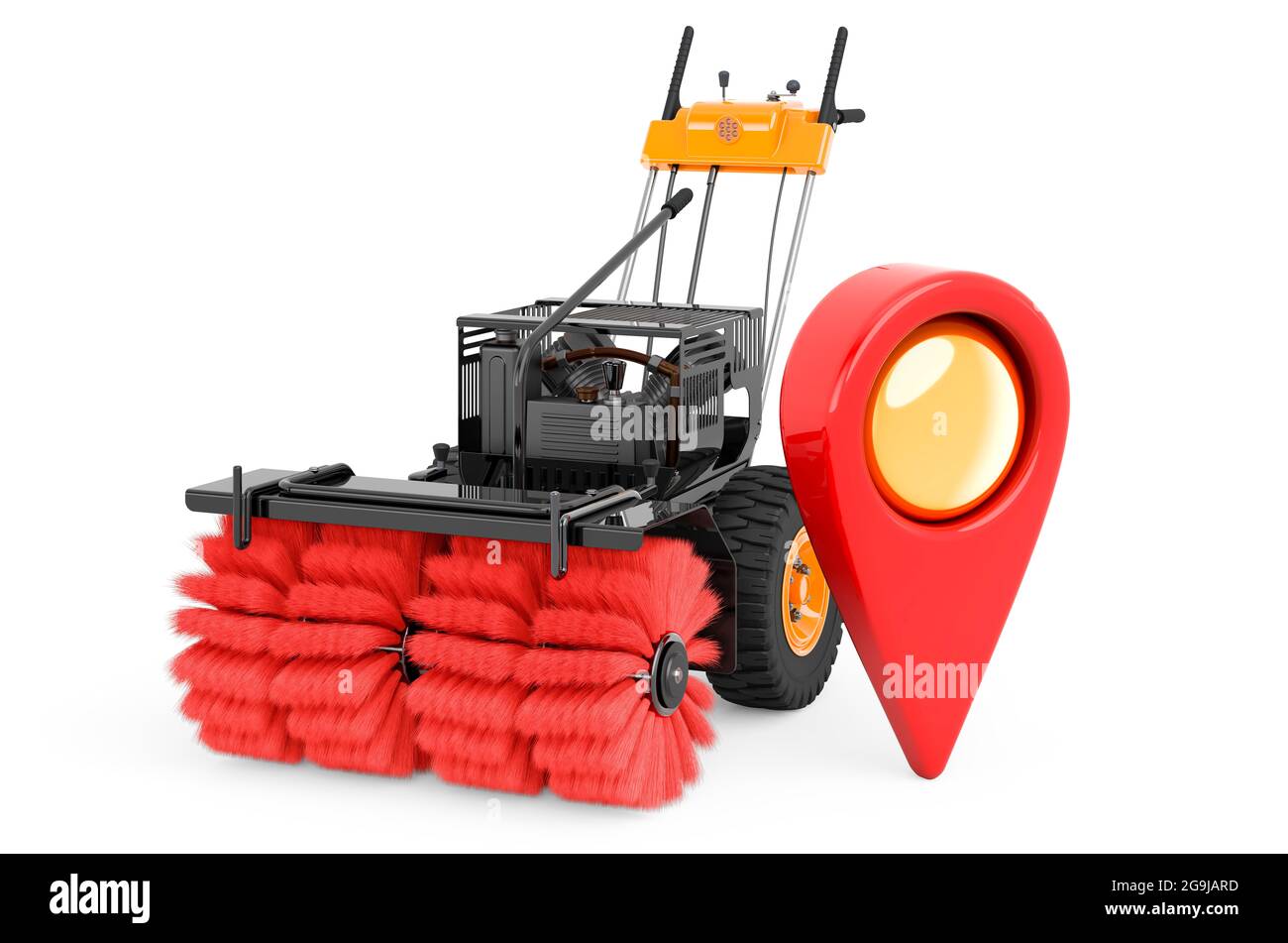 Map pointer with Snow Sweeper Power Brush Broom Industrial, 3D ...