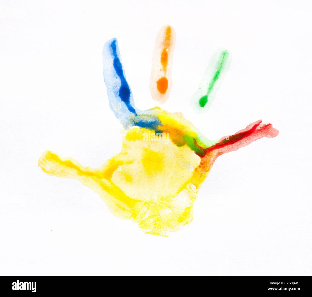 Colorful handprints. Imprint child hands painted in different colors ...