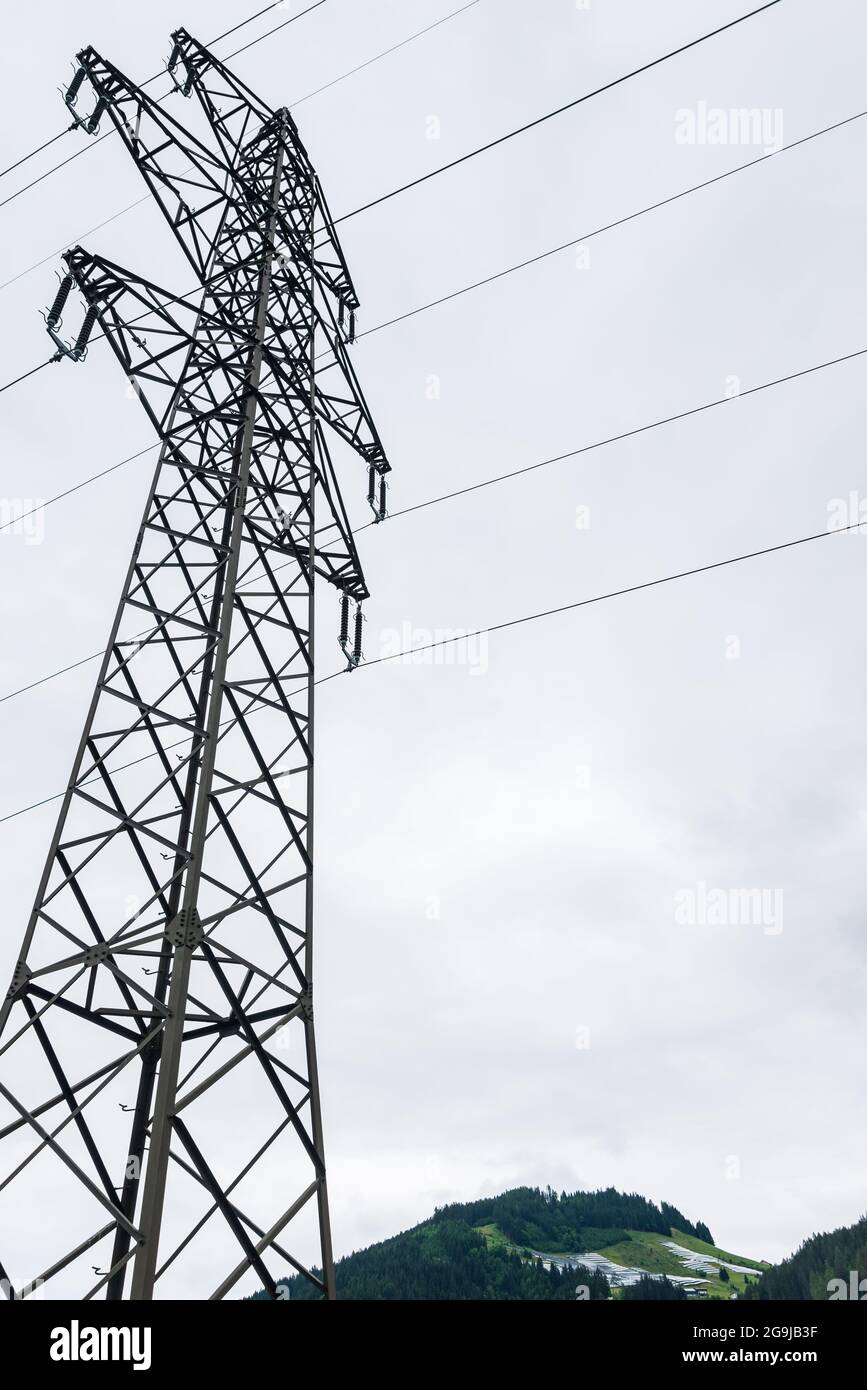 High voltage overhead power line, power pylon, steel lattice tower ...