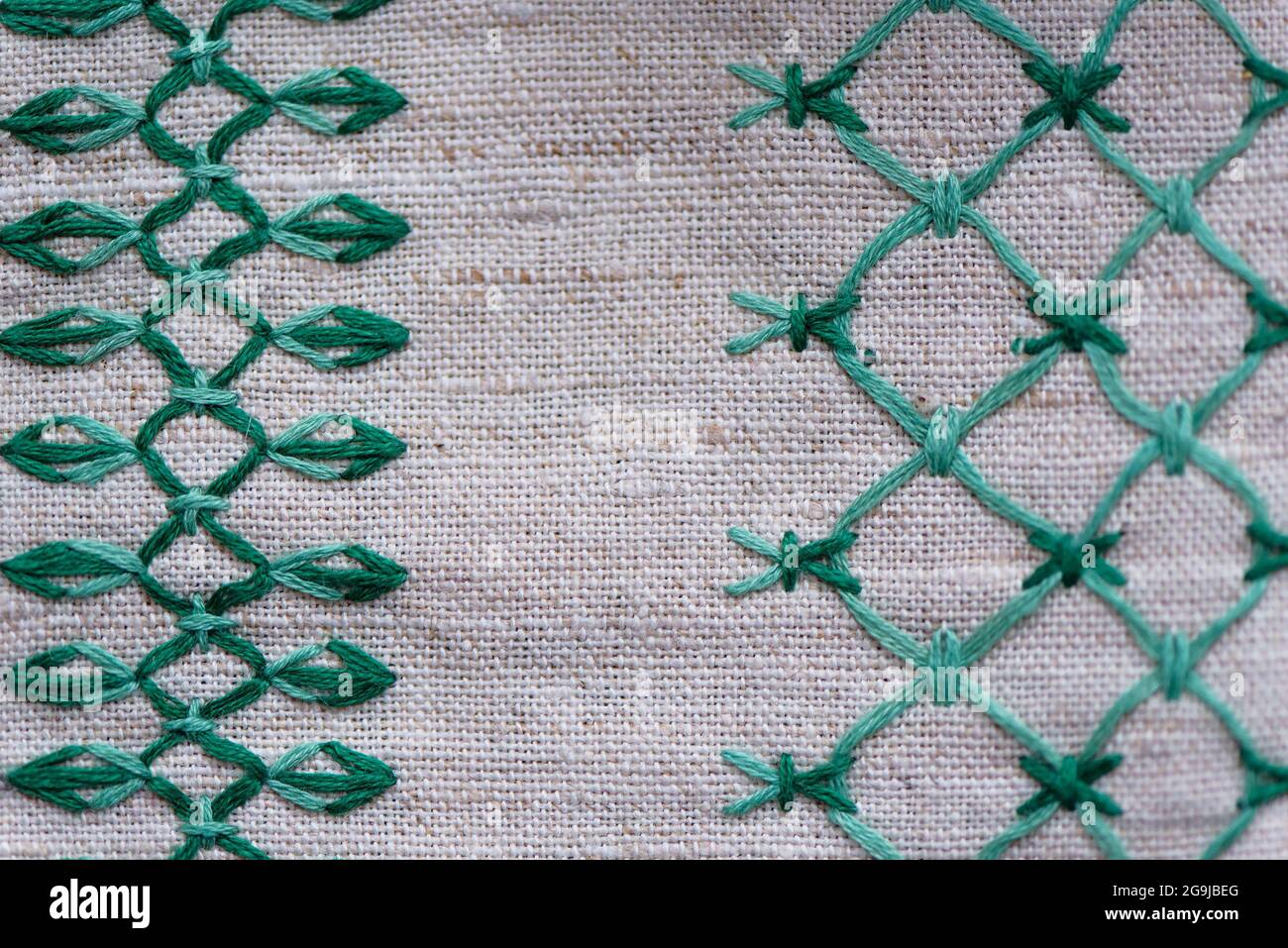 fragment of embroidered ornament on a linen napkin Stock Photo - Alamy