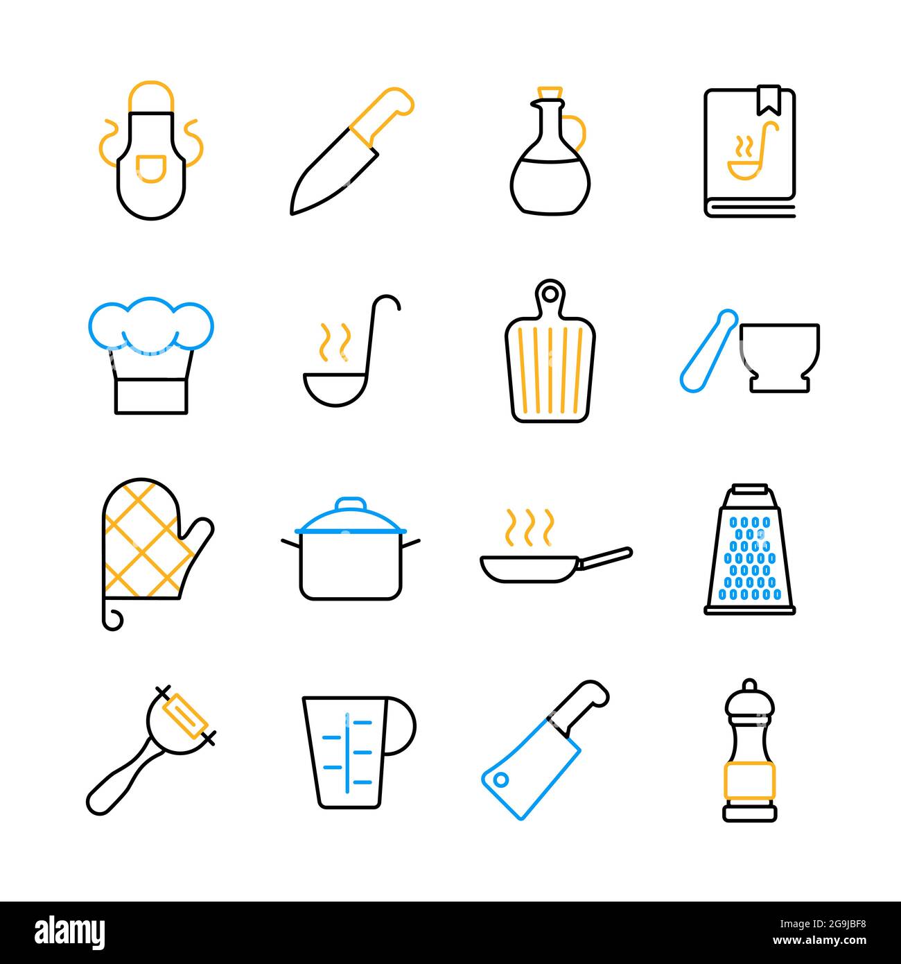 Cooking foods and kitchen vector icon set. Graph symbol for cooking web ...
