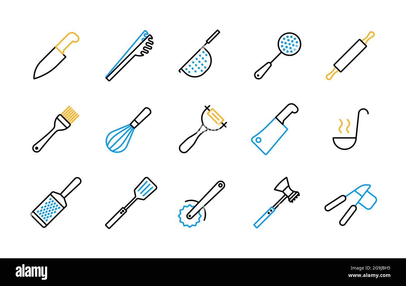 Kitchenware and kitchen vector icon set. Graph symbol for cooking web ...