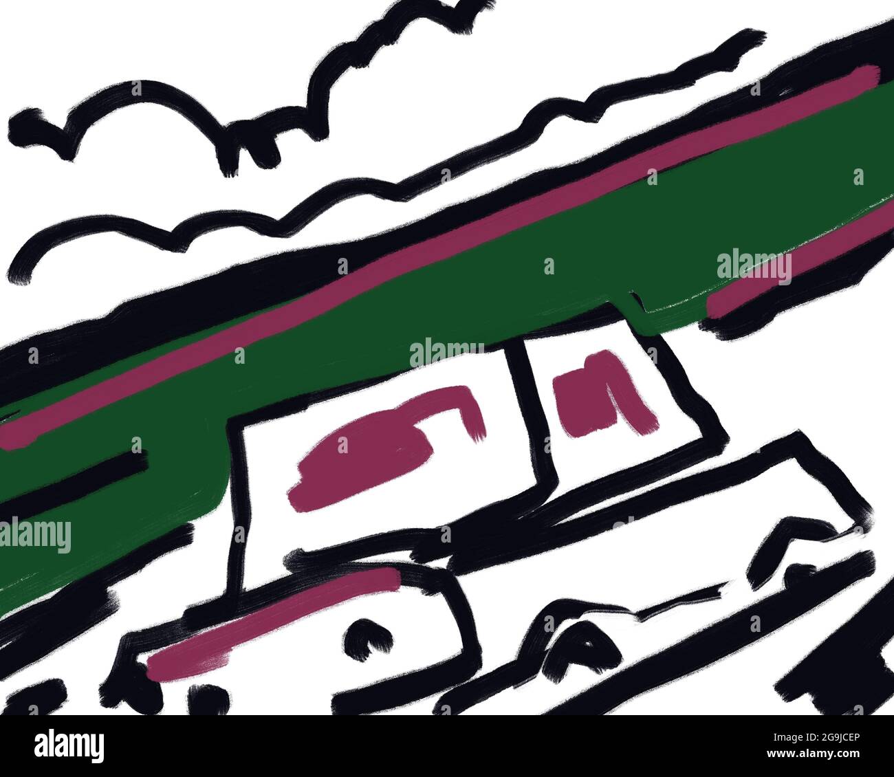 Painting of landscape with car. Beautiful expressionism artwork with ...