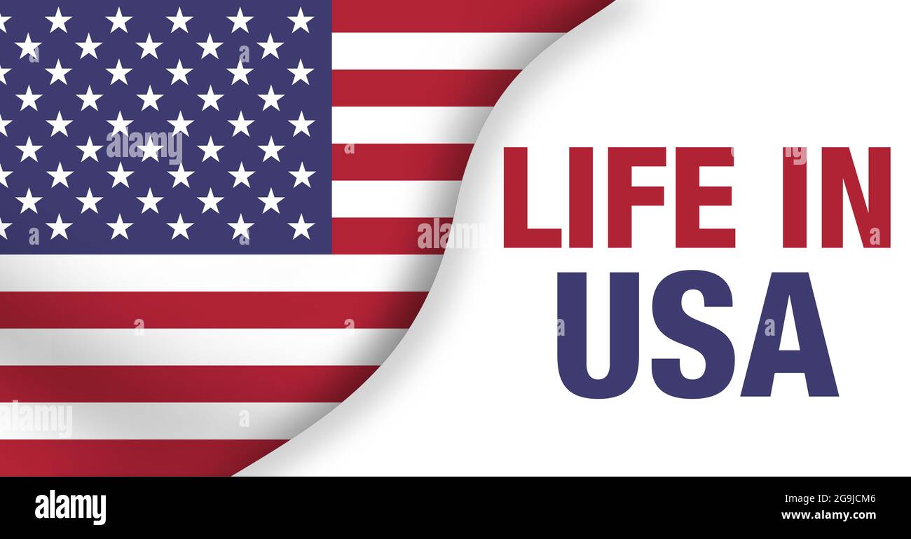 Life in USA Banner Design with Waving flag and Text on White Space ...
