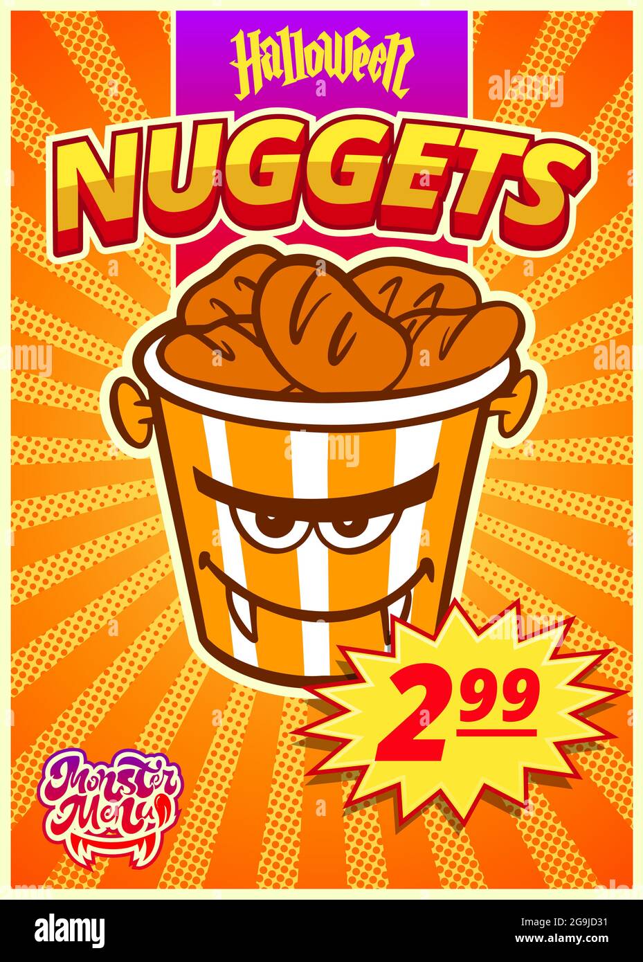 Monster menu with nuggets. A vertical banner with a price tag for a ...