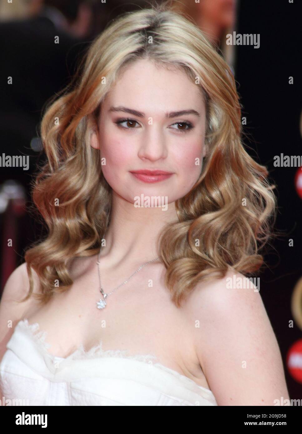 London, UK. Lily James at The Olivier Awards 2013 at the Royal Opera ...