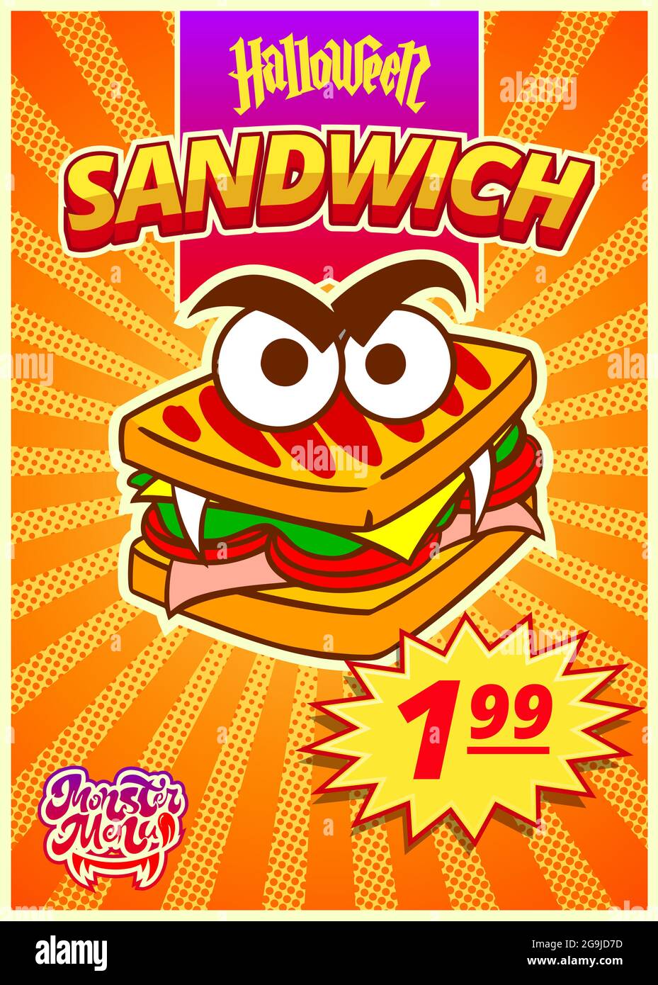 Monster sandwich menu. A vertical banner with a price tag for a fast ...