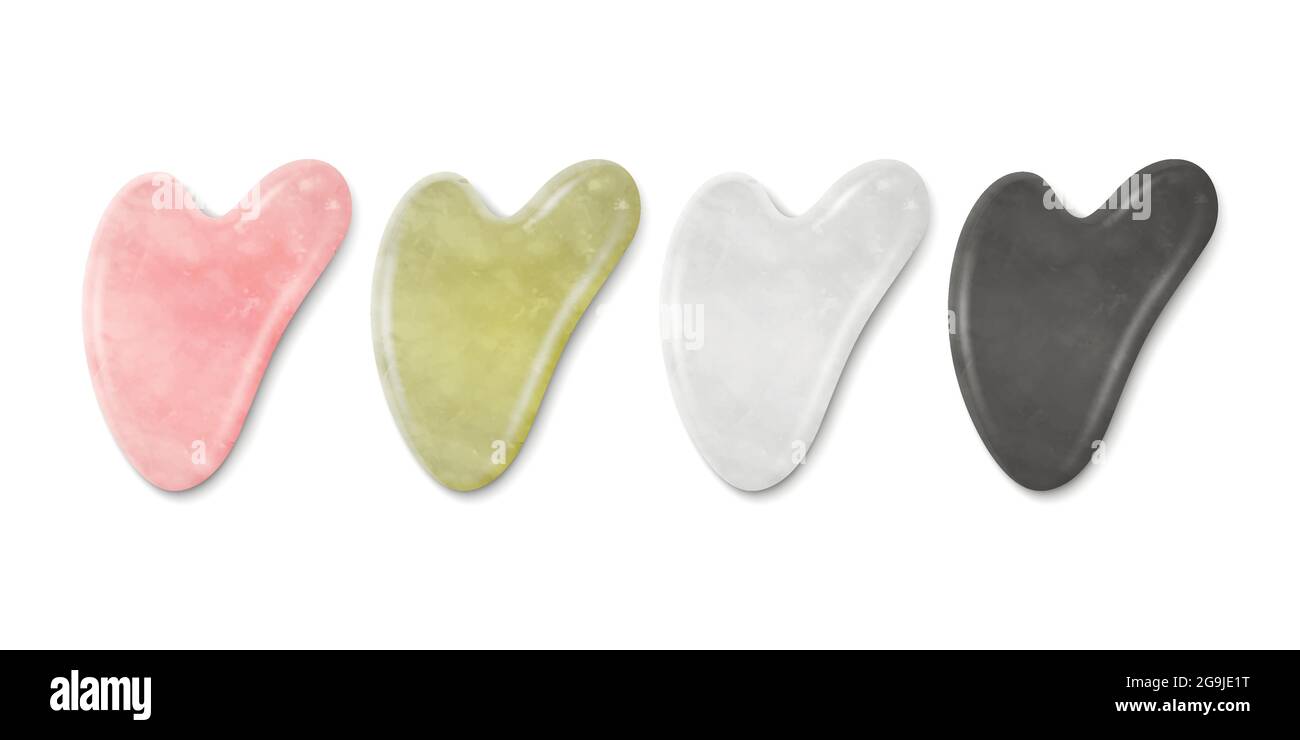 Vector 3d Realistic Gua Sha Jade Scraping Massage Tool Icon Set ...