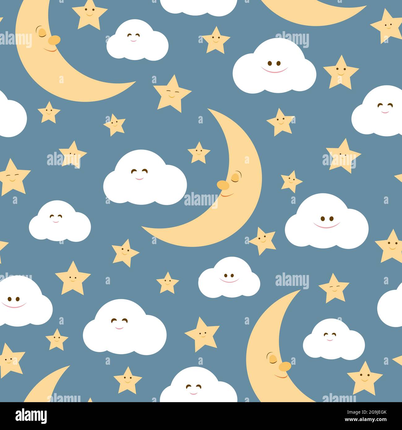 Cute sleeping moon, stars and clouds seamless pattern Stock Photo - Alamy